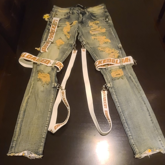 Jeans | Locked Loaded Jeans Straps Vintage Wash And Khaki Mens Size 3 ...